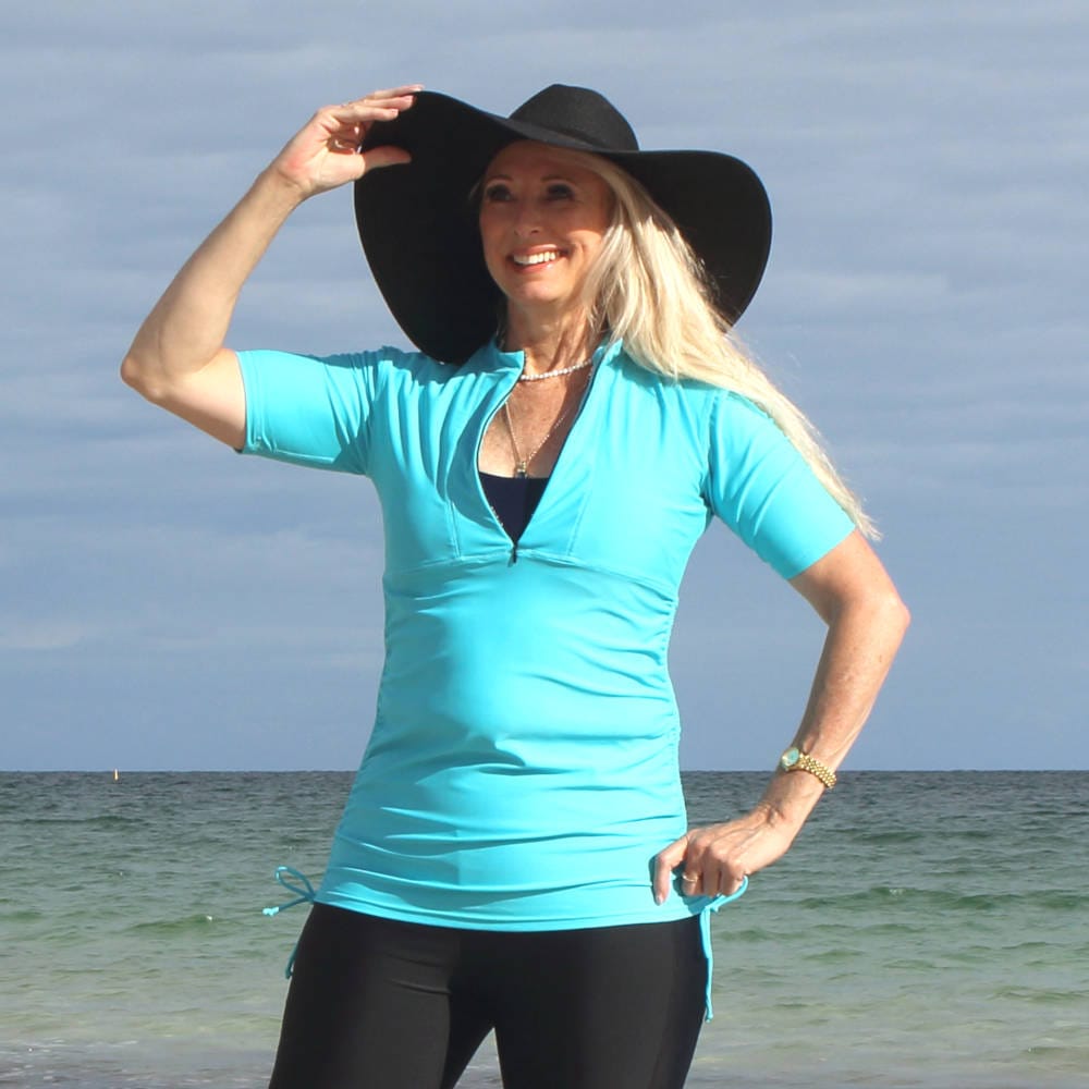 Short Sleeve Rashie with Adjustable Length Womens | oceanroadswimwear