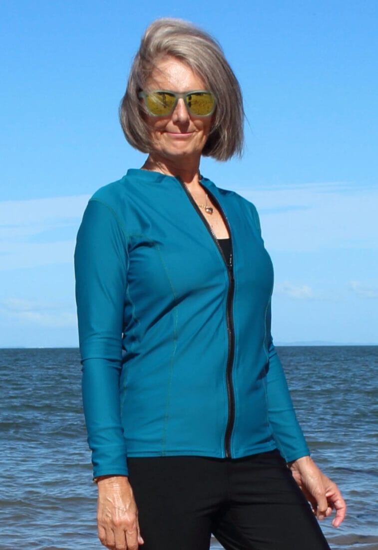 Zip Up Rash Guard Long Sleeve For Women|