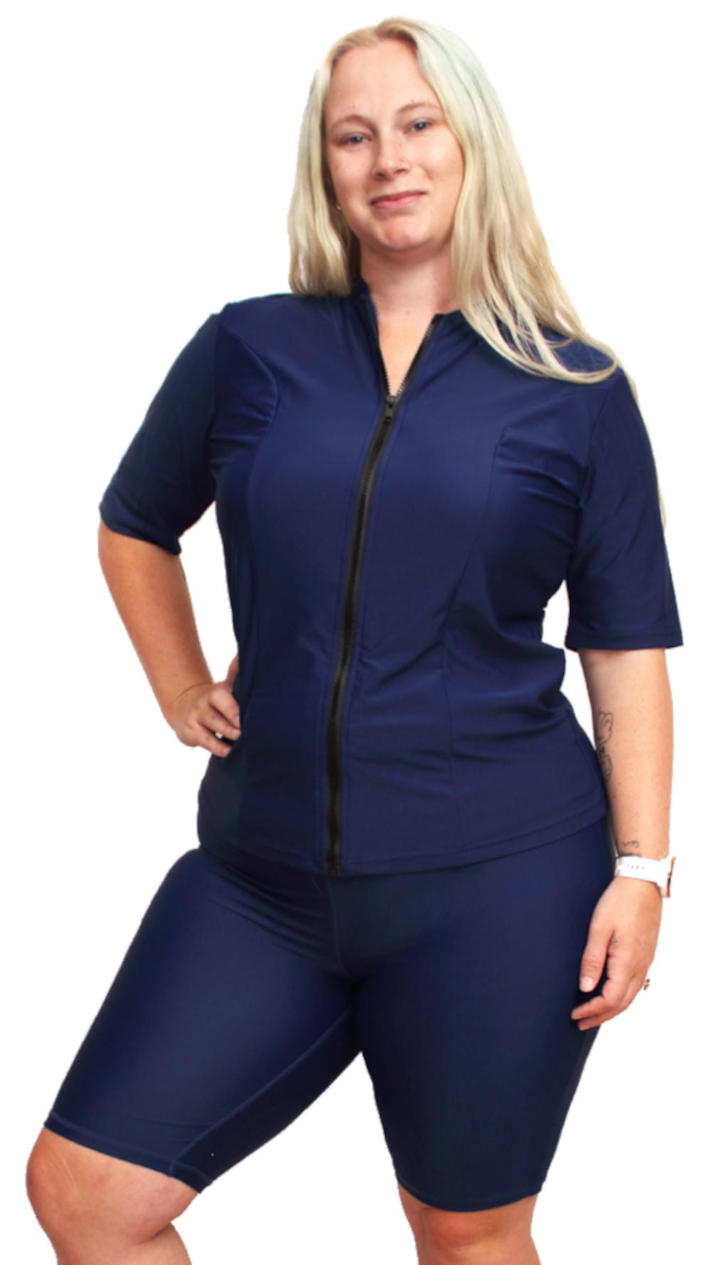 shop womens plus size chlorine resistant short sleeve rash guard navy