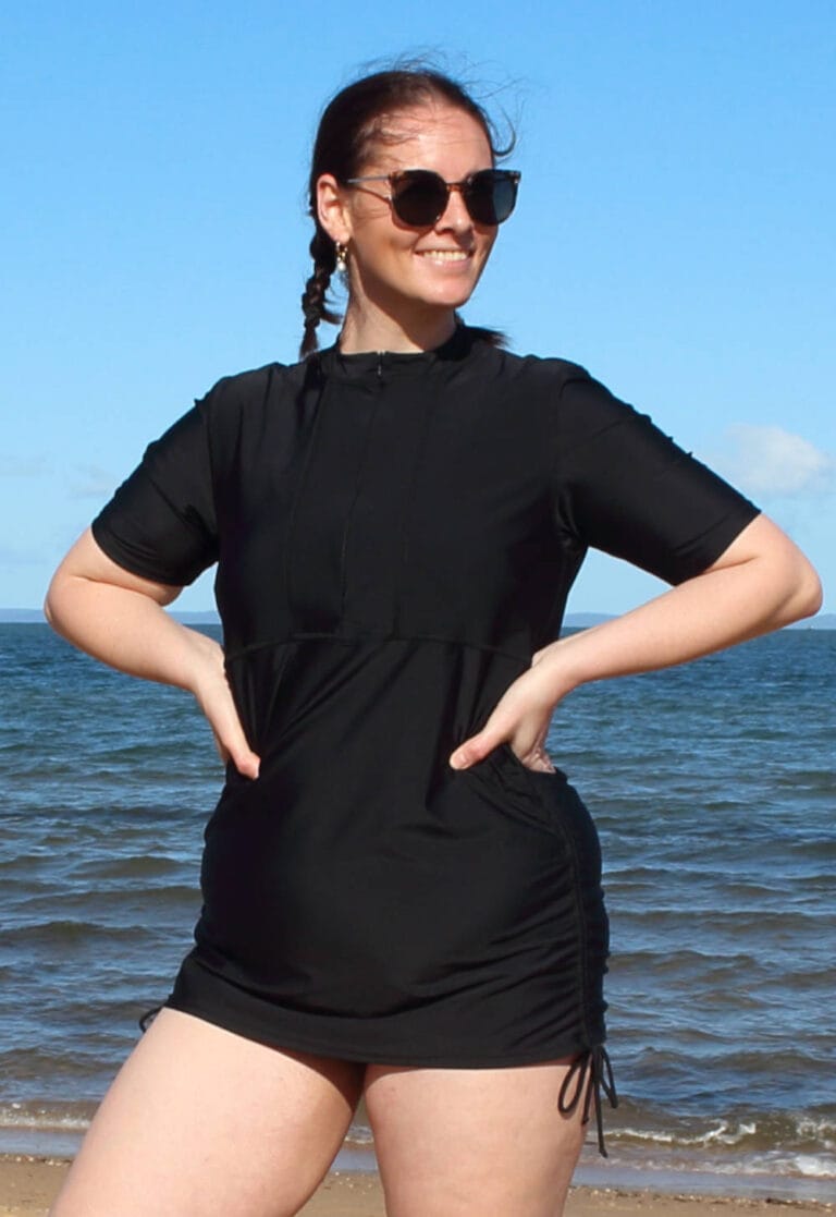 Plus Size Chlorine Resistant Rash Guard Short Sleeve & Adjustable Length|