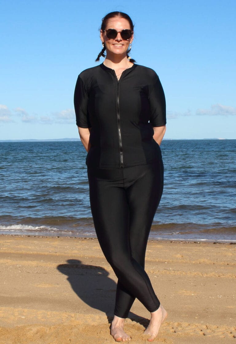 Plus Size Short Sleeve Rash Guard Zip Up For Women|