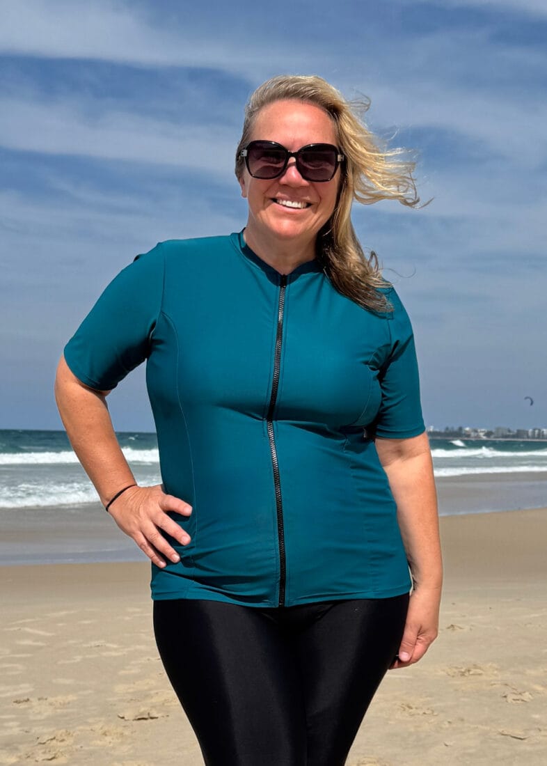 Plus Size Short Sleeve Swim Shirt with Built in Bra| Ocean Road Swimwear