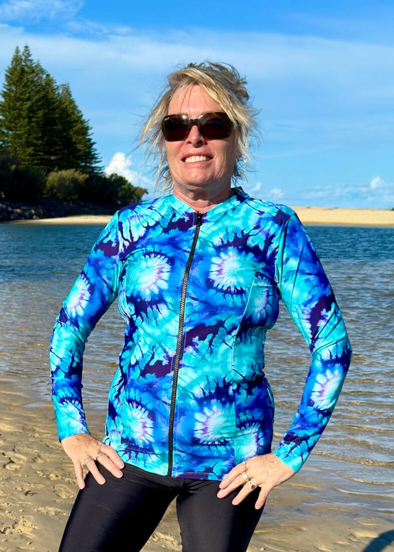 Printed Long Sleeve Rashie with Zip Front For Women| Ocean Road Swimwear