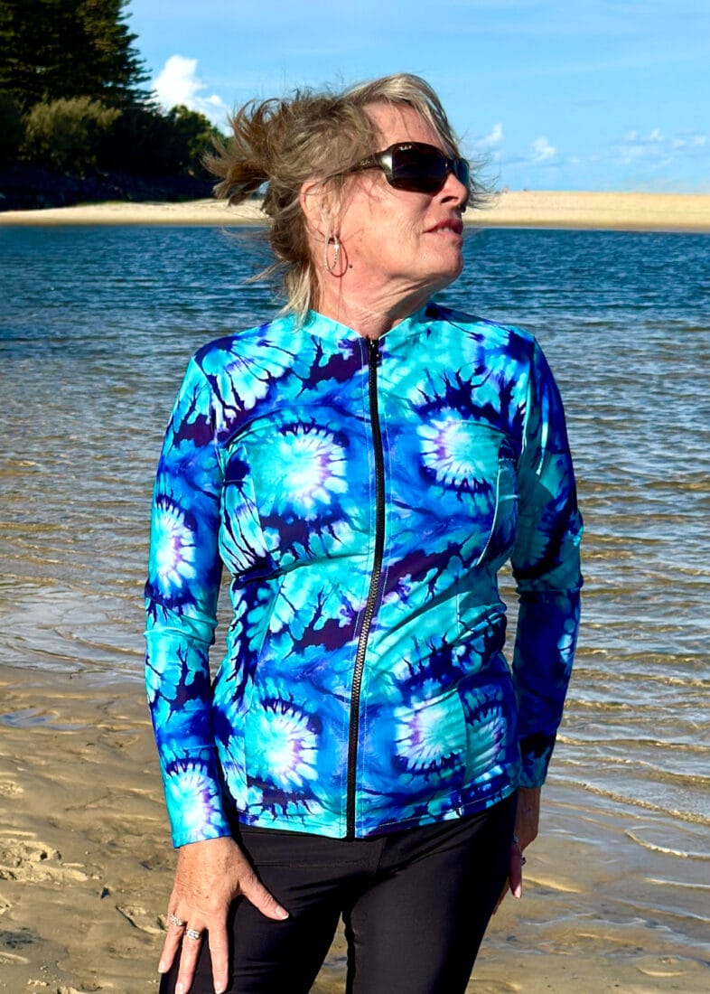 Printed Long Sleeve Rashie with Zip Front For Women| Ocean Road Swimwear