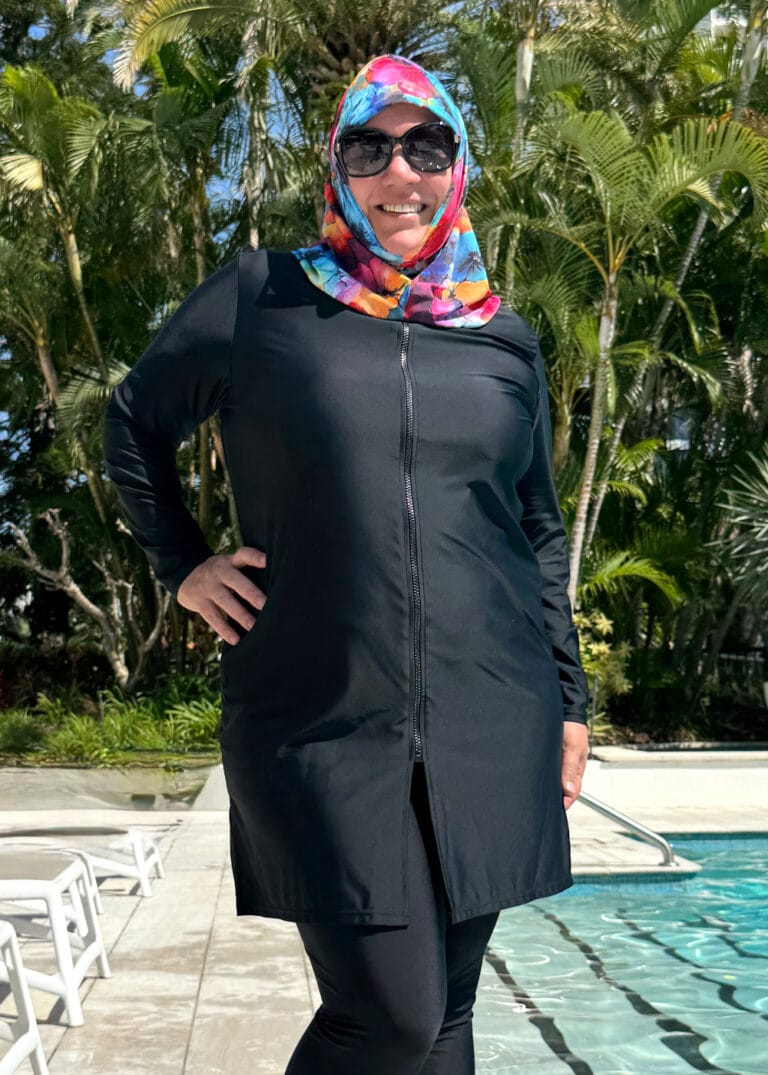 Women's Plus Size Long Length Baggy Zip Front Rashie -Tunic Swim Shirt ...